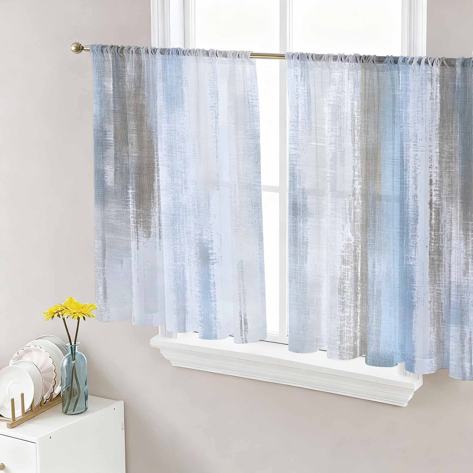 Blue Grey Paint Sheer Curtains for Living Room Bedroom, Modern Abstract ...