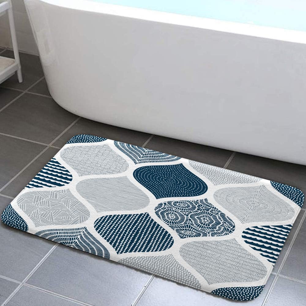 Blue and Grey Paisley Bath Mat for Bathroom, Light Navy Blue Gray ...