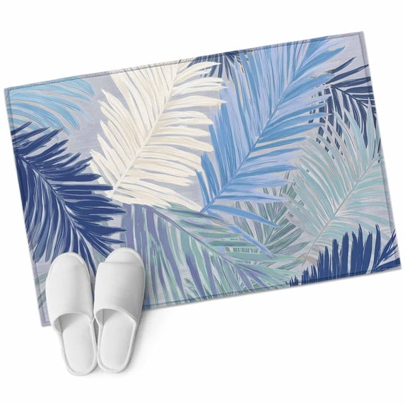 Blue Grey Palm Leaves Bathroom Rug Washable 2x3 Entryway Rug Non Slip ...