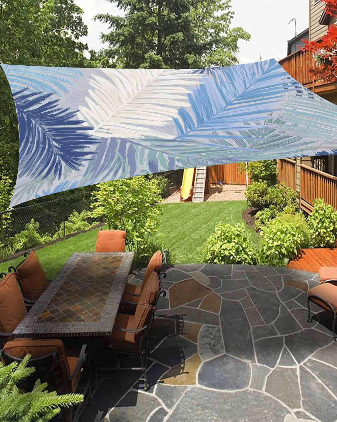Blue Grey Palm Leaves Sun Shade Sail 14'X18' Summer Tropical Botanical ...
