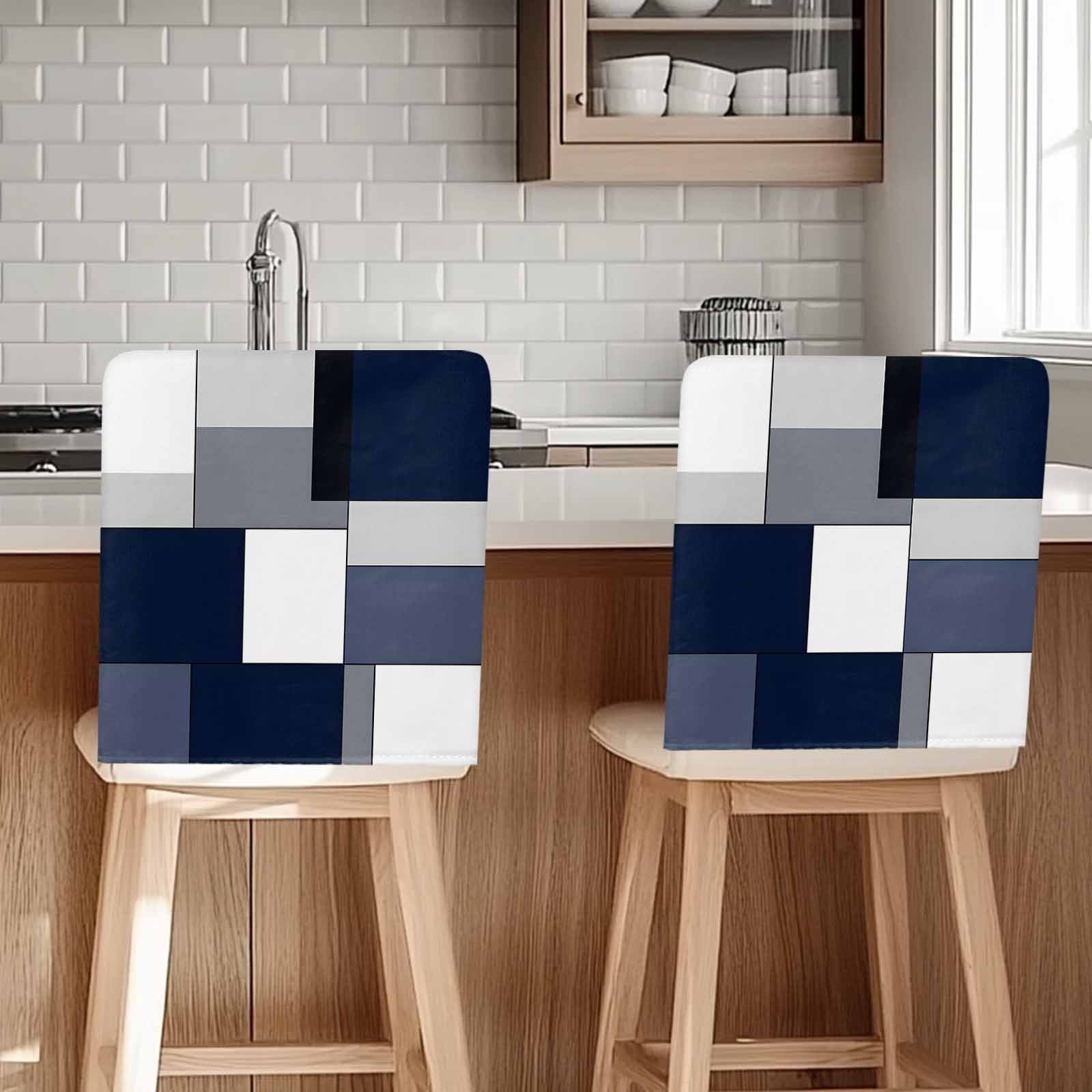 Blue Grey Patchwork Chair Covers Set of 4 Abstract Geometric Art Chair ...