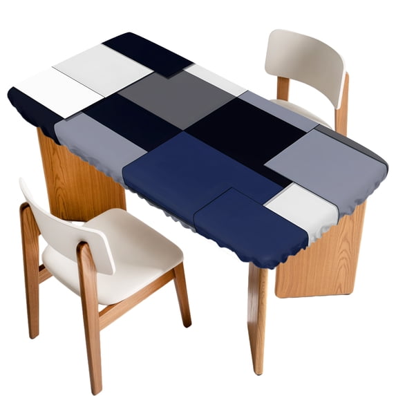 Blue Grey Patchwork Fitted Rectangle Tablecloth 30" x 60" Abstract ...