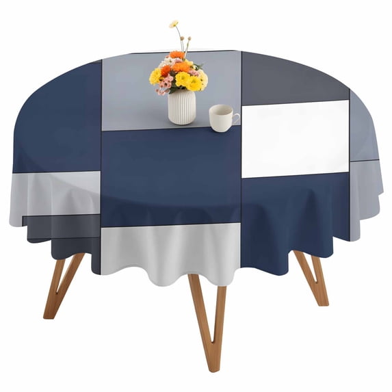 Blue Grey Patchwork Round Tablecloth 60 inches Retro Abstract Geometric ...