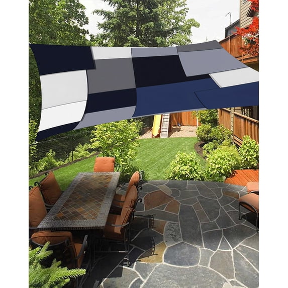 Blue Grey Patchwork Sun Shade Sail 14'X18' Abstract Retro Geometric Art ...