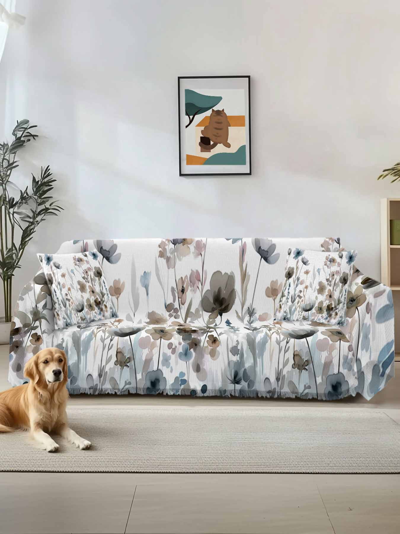 Blue Grey Pink Spring Floral Couch Cover Sofa Covers 3 Cushion ...