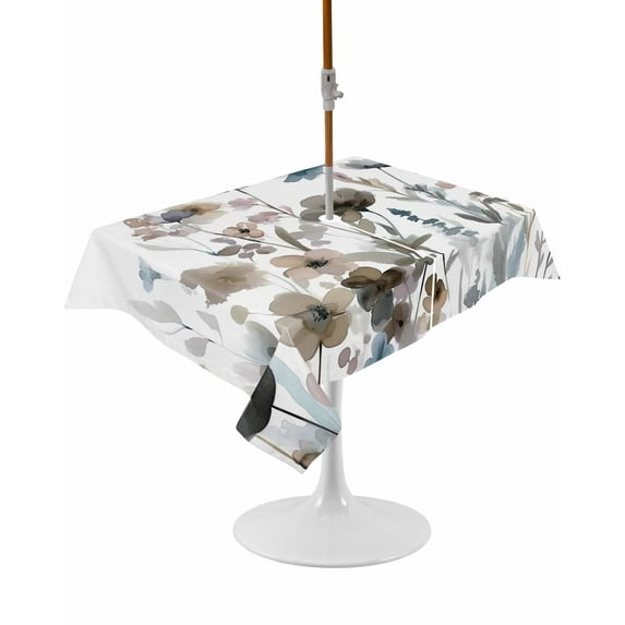 Blue Grey Pink Spring Floral Rectangle Outdoor Tablecloth, Waterproof ...