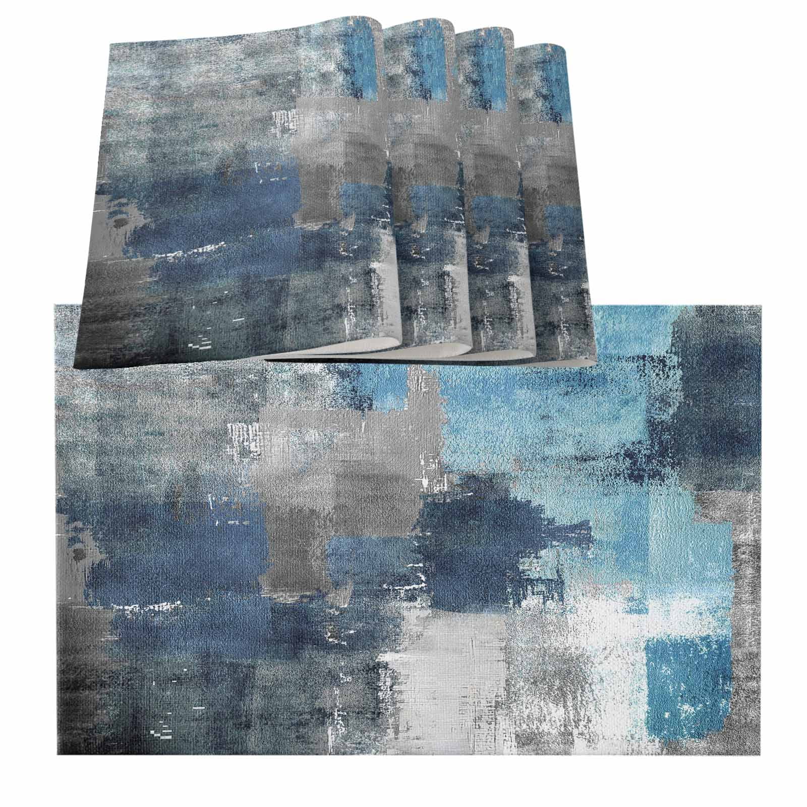 Blue Grey Placemats for Dinning Table Set of 6, Modern Oil Painted ...