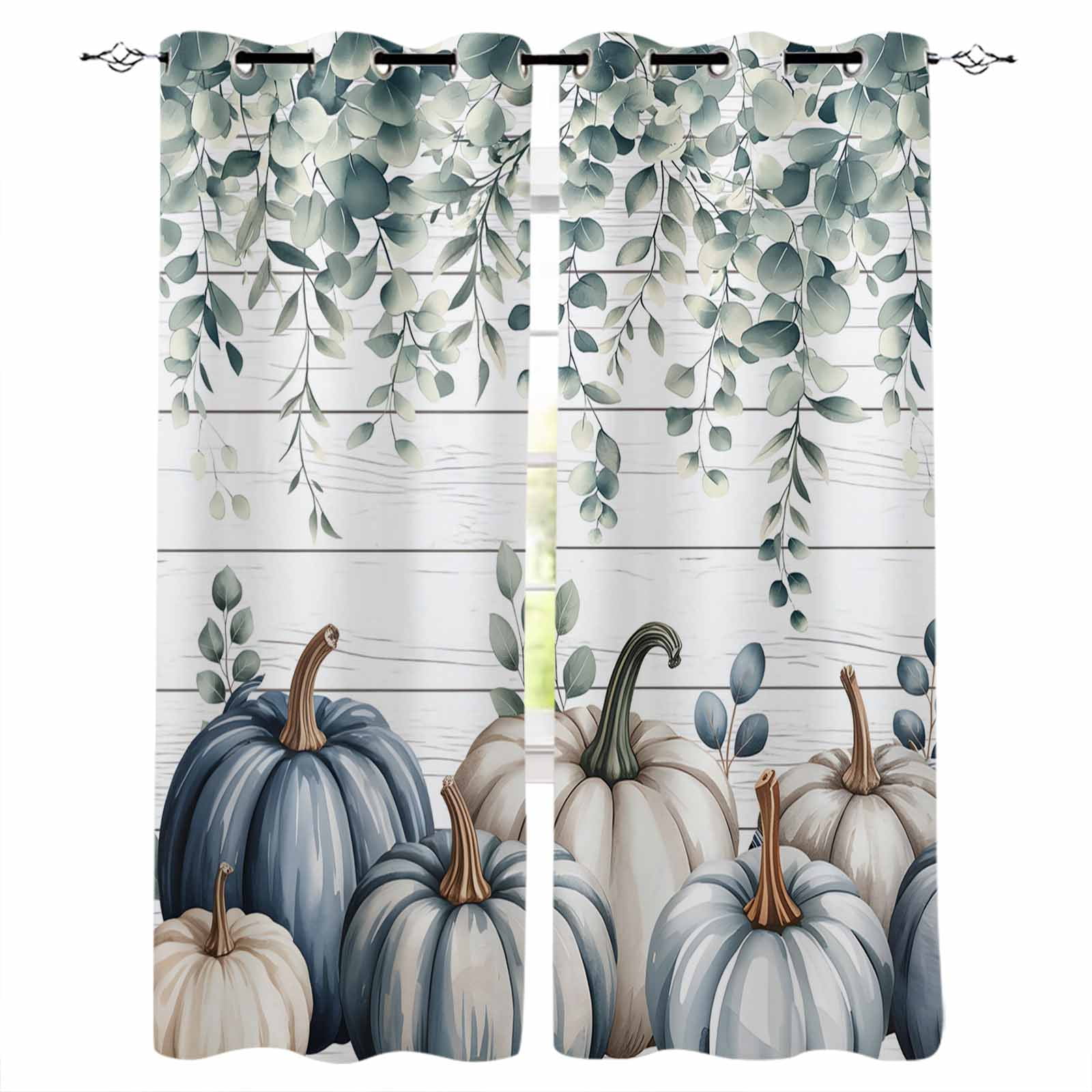 Blue Grey Pumpkins Fall Blackout Curtains 72 Inches Long, Thanksgiving ...