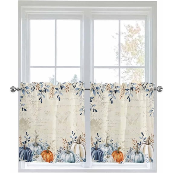 Blue Grey Pumpkins Fall Half Window Curtain 36 Inches Long ...