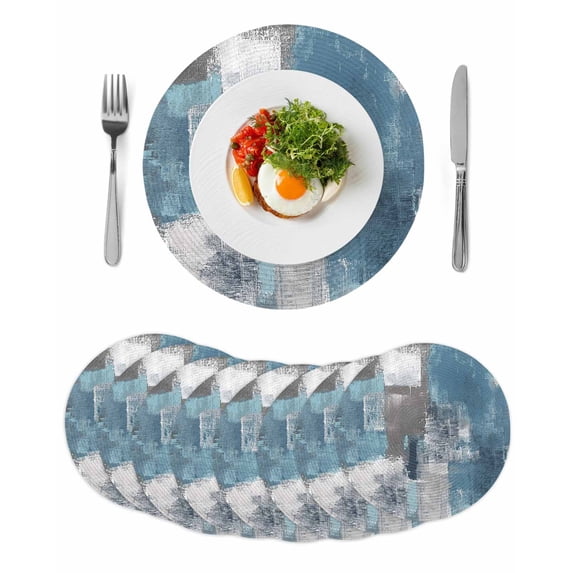 Blue Grey Round 13 Inch Placemats Set of 8, Modern Oil Painting Art ...