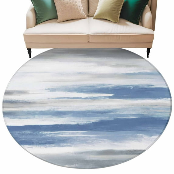 Blue Grey Round Area Rug 5ft Abstract Vintage Ombre Mottled Texture ...