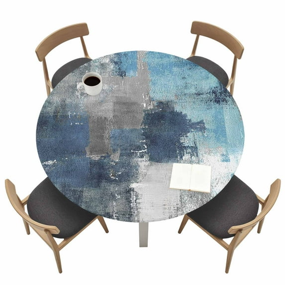 Blue Grey Round Fitted Tablecloth with Elastic Edge Modern Graffiti ...
