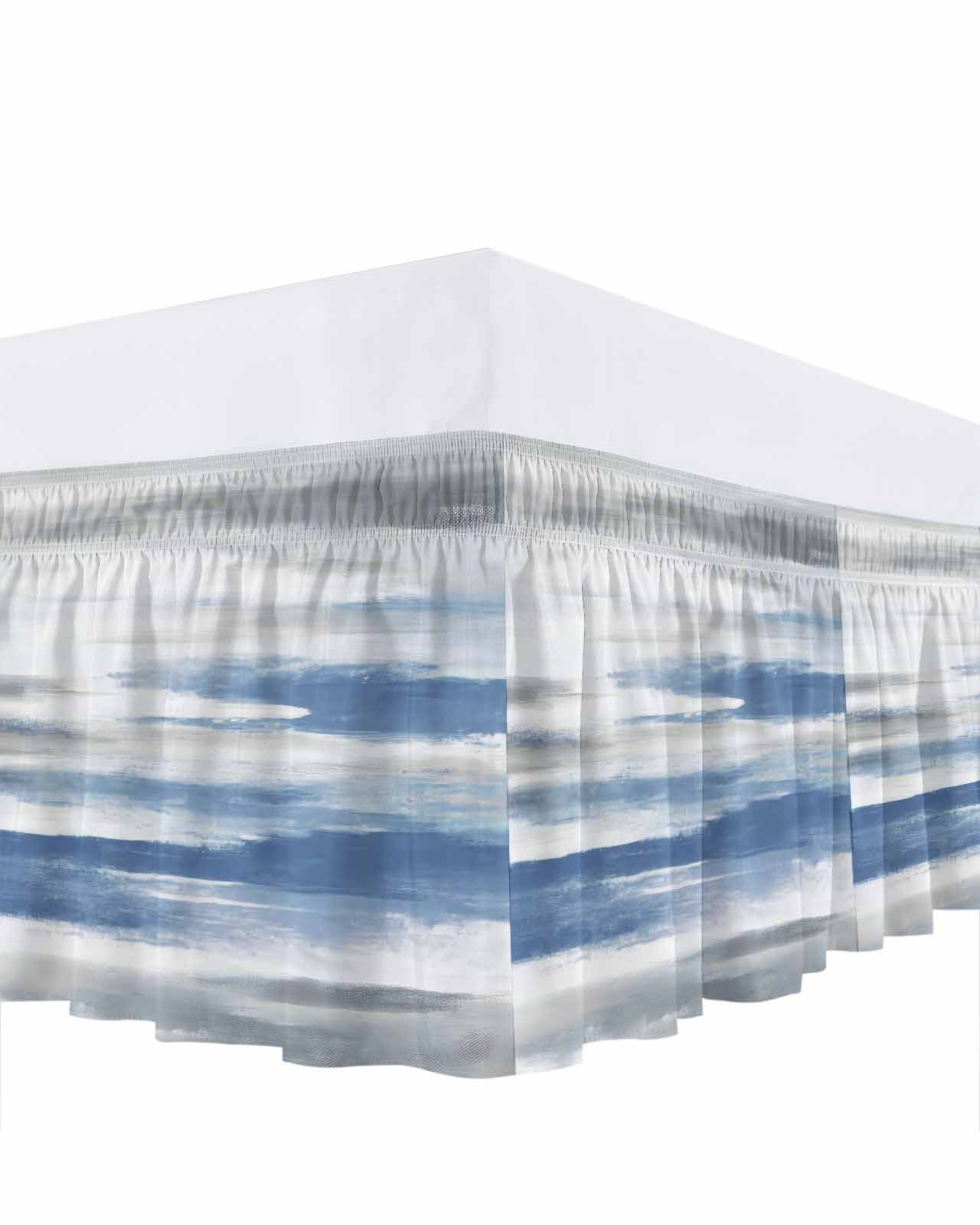 Blue Grey Ruffle Bed Skirt Queen Size Abstract Vintage Ombre Mottled ...