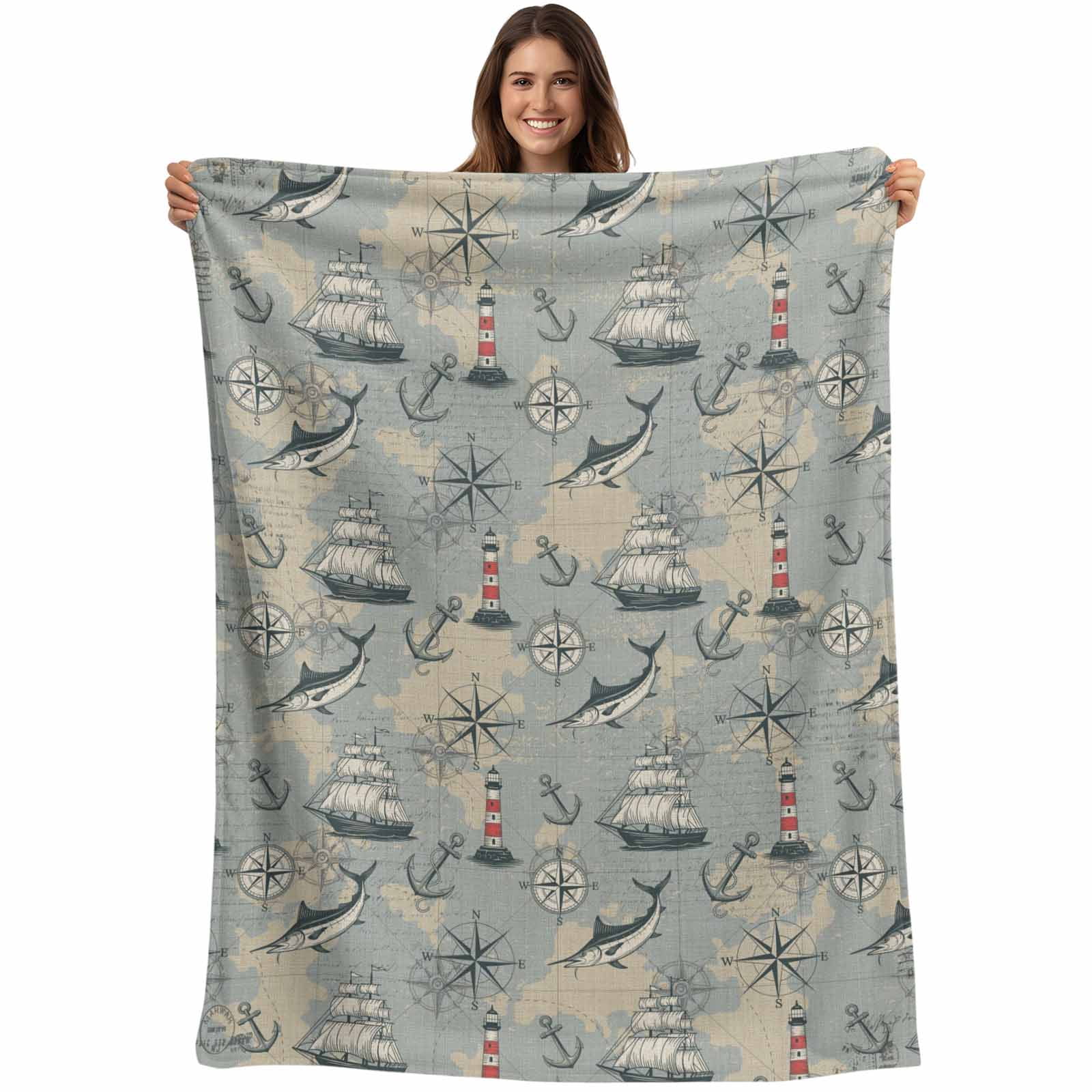 Blue Grey Seaports Blanket Soft Cozy Warm Throw Blanket for Couch ...