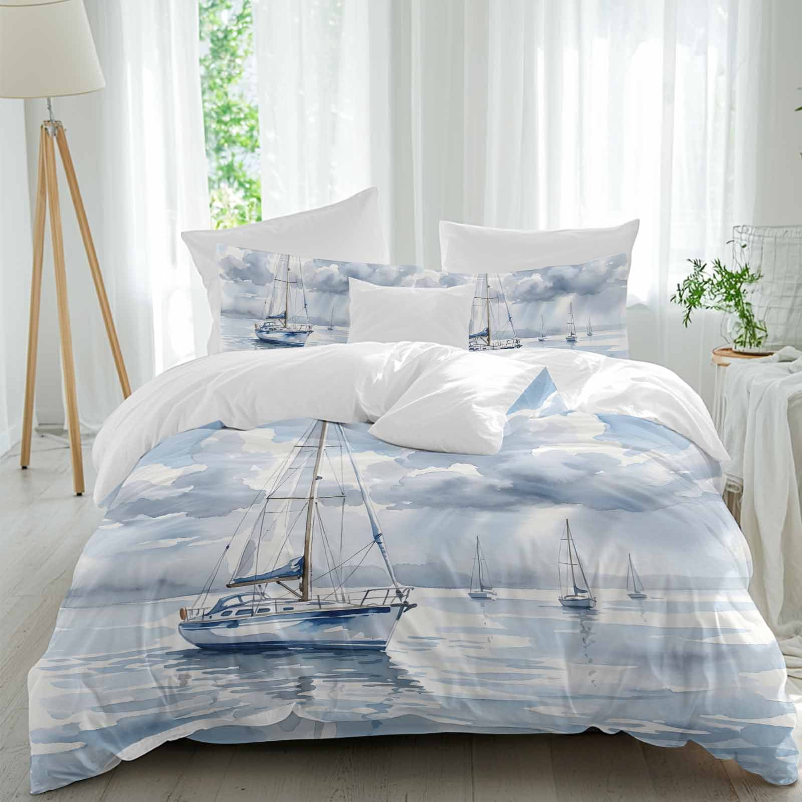 Blue and Grey Seascape Duvet Cover Set California King Size, Ocean ...