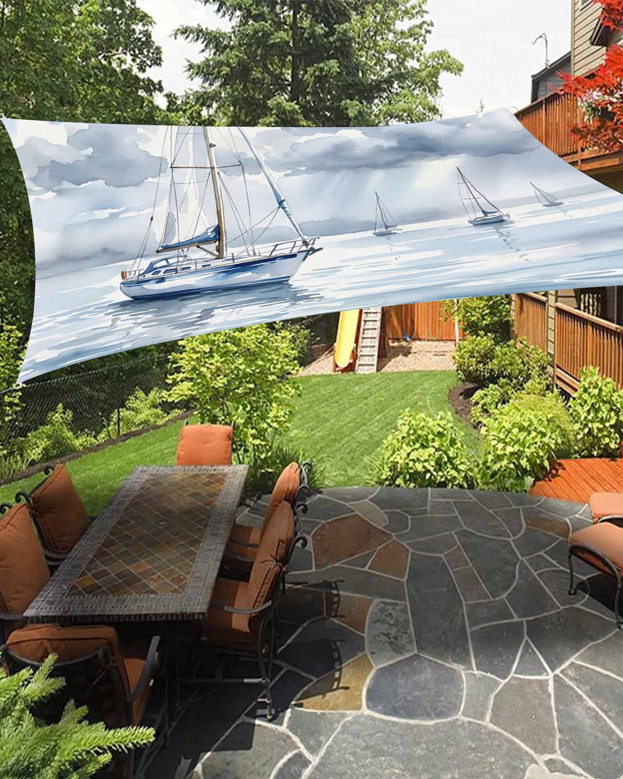 Blue and Grey Seascape Sun Shade Sail 6.5'X10' Ocean Sailboat Wave ...