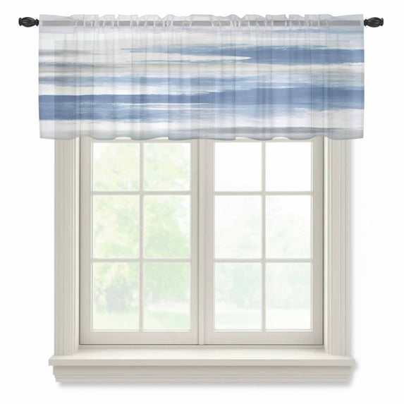 Blue Grey Semi Sheer Valance Curtains Abstract Vintage Ombre Mottled ...
