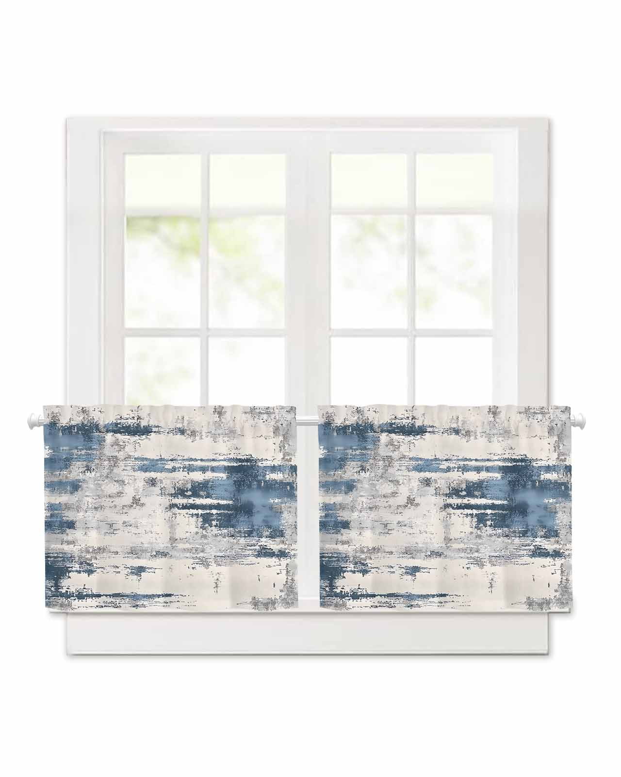 Blue Grey Shabby Short Blackout Curtains 30 Inch Long Vintage Abstract ...