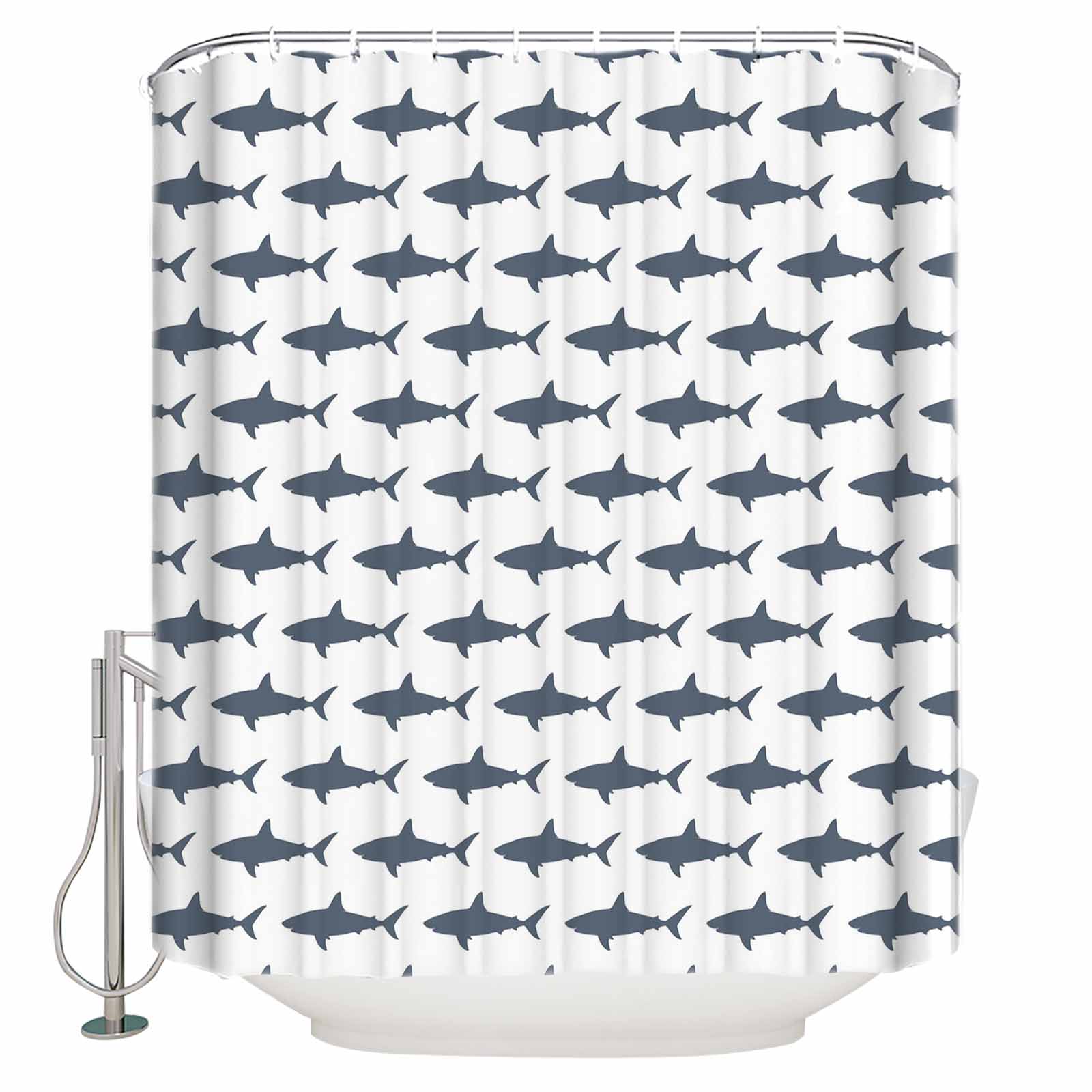 Blue Grey Sharks Bathroom Shower Curtains with 12 Hooks Polyester ...