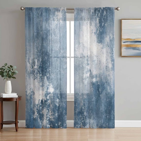 Blue Grey Sheer Curtains 84 Inch Length 2 Panels Set, Oil Painting ...