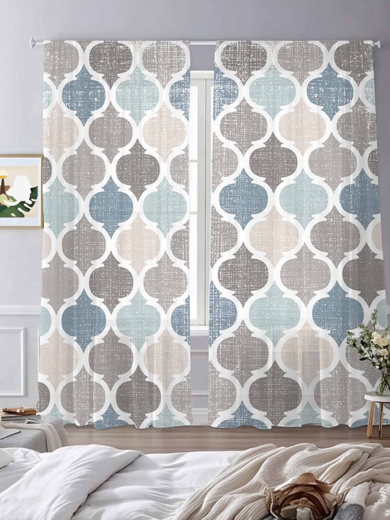 Blue Grey Sheer Curtains 96 Inches Long 2 Panels, Semi Sheer Rod Pocket ...