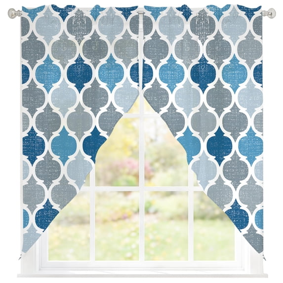 Blue Grey Sheer Curtains Swag Valances for Windows Geometric Morocco ...