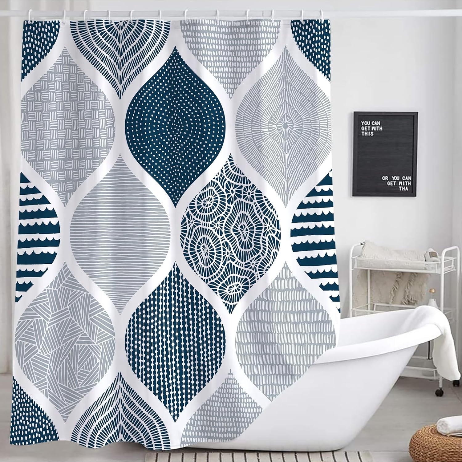 Blue and Grey Shower Curtain for Bathroom, Light Blue White Dark Gray ...