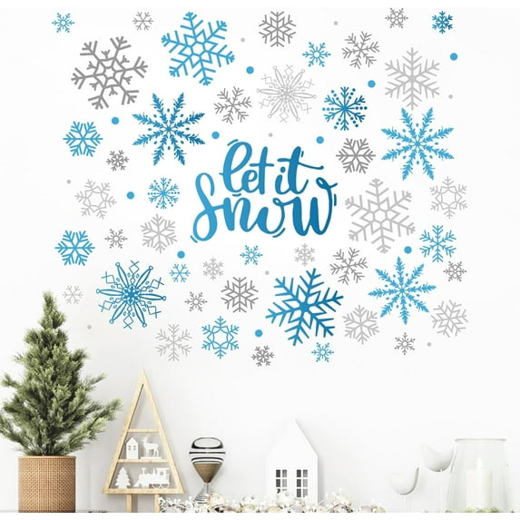 Blue Grey Snowflake Polka Dot Wall Decal Stickers Let It Snow Seasonal ...