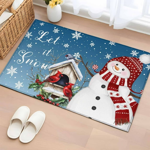 Blue Grey Snowman Christmas Bathroom Rug Washable 2x3 Entryway Rug Non ...