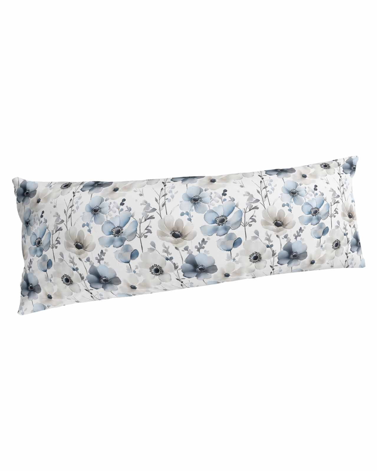 Blue Grey Spring Floral Body Pillow Covers, Summer Flowers Botanical ...