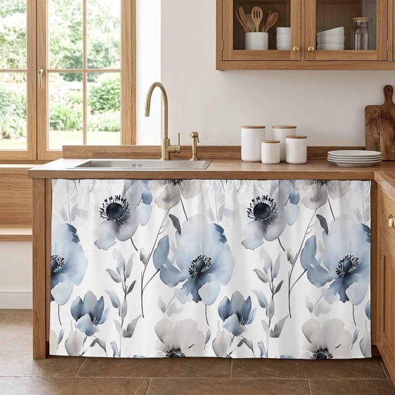 Blue Grey Spring Floral Cabinet Curtain 28"Wx51"L,Dustproof Storage ...