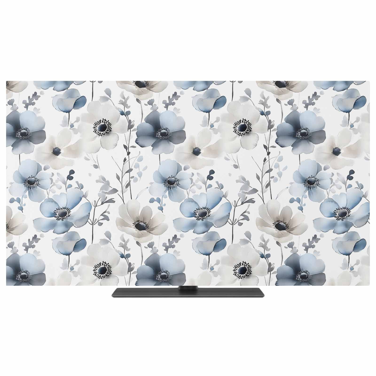Blue Grey Spring Floral TV Dust Cover,Stretchable TV Screen Desktop ...