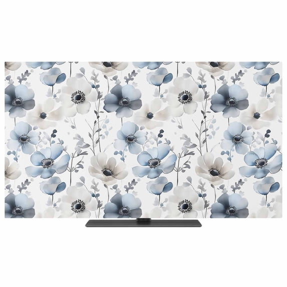 Blue Grey Spring Floral TV Dust Cover,Stretchable TV Screen Desktop ...