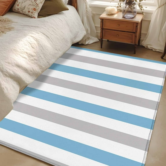 Blue Grey Stripe 2.7x5 Area Rugs, Modern Farmhouse Vertical Striped Non ...