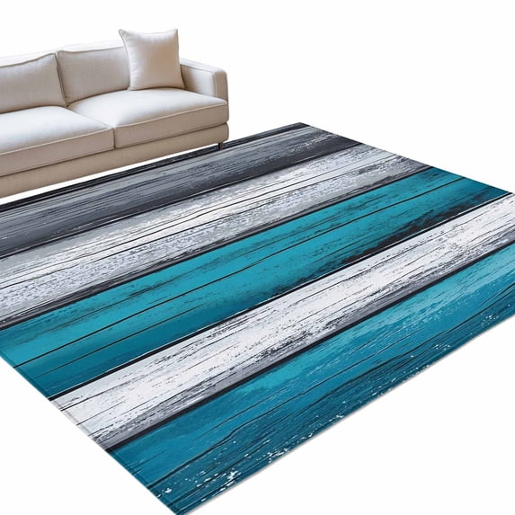 Blue Grey Stripe Area Rugs 5x8ft Vintage Coastal Style Wood Grain Floor ...