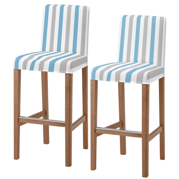 Blue Grey Stripe Bar Stool Cover Set of 2, Modern Farmhouse Vertical ...