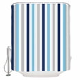 Blue Grey Stripe Bathroom Shower Curtains with 12 Hooks Polyester ...