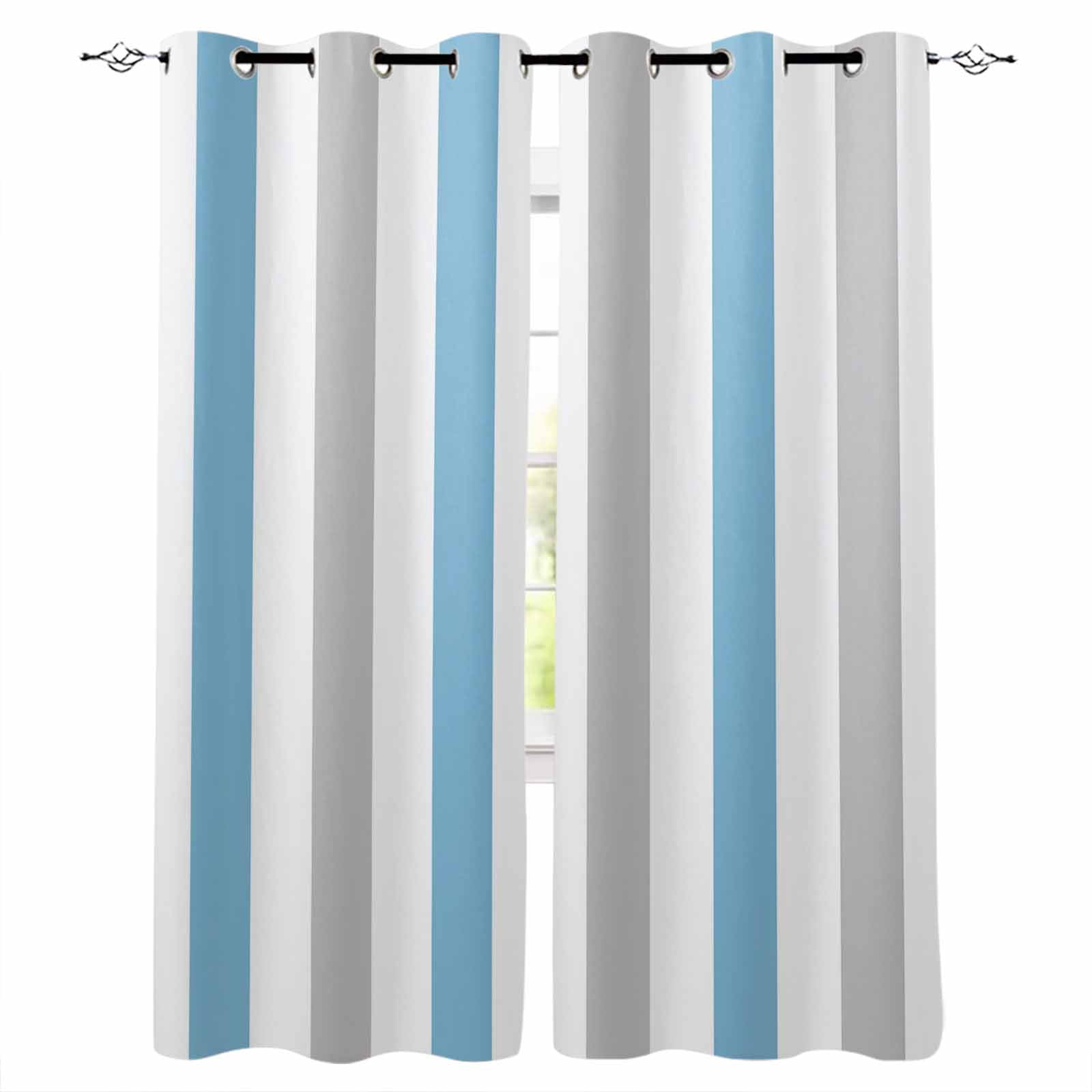 Blue Grey Stripe Blackout Curtains for Bedroom, Modern Farmhouse ...