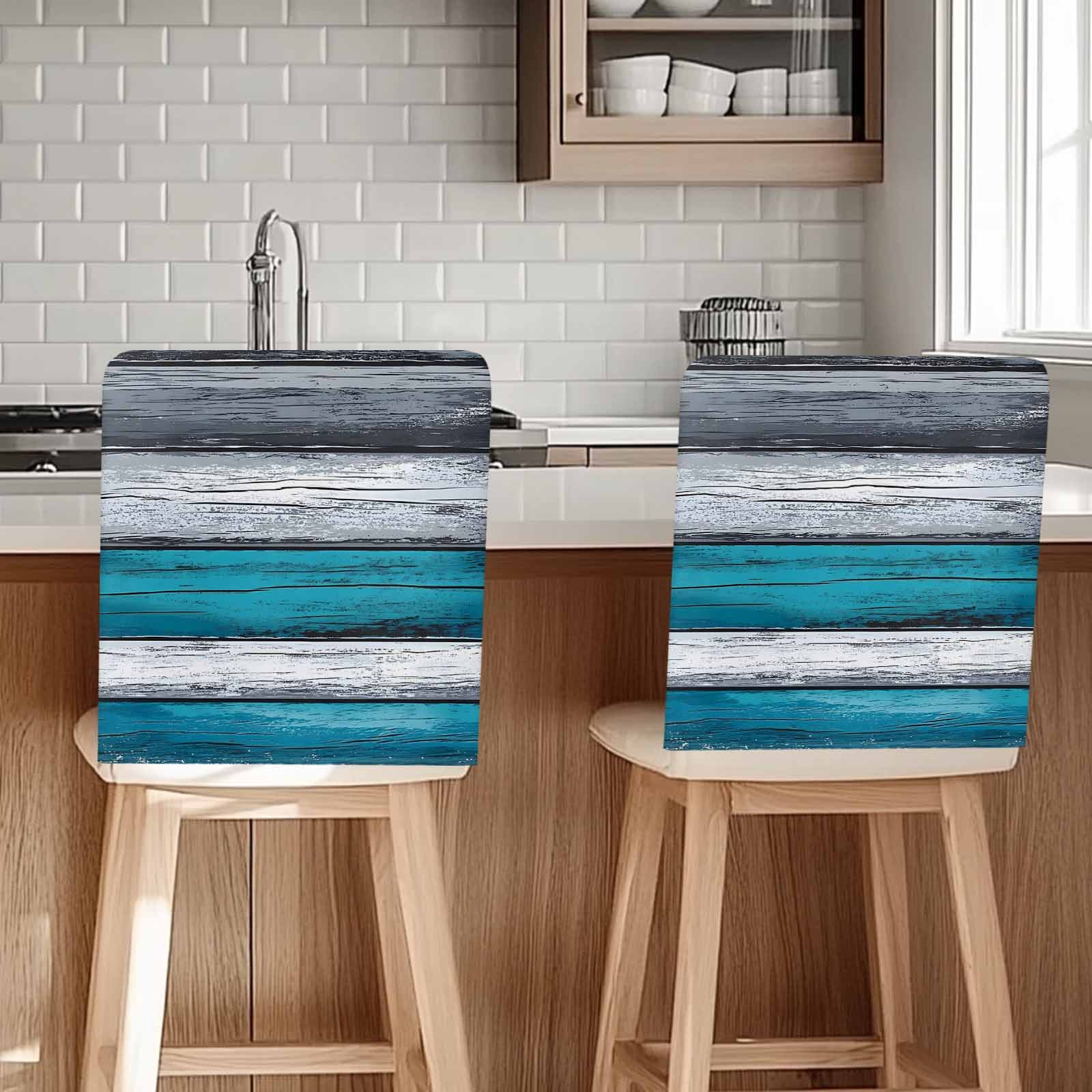 Blue Grey Stripe Chair Covers Set of 6 Vintage Coastal Style Wood Grain ...