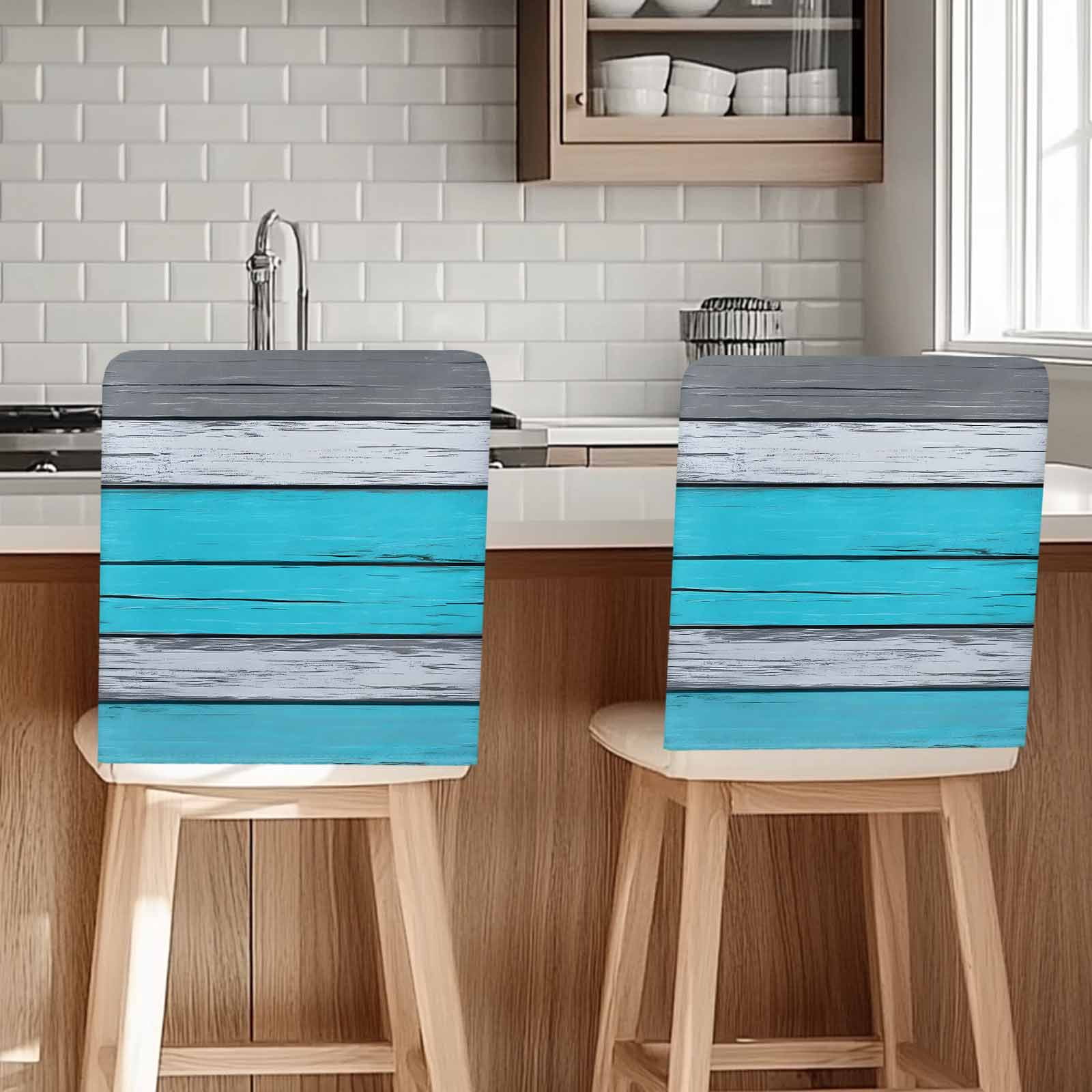 Blue Grey Stripe Chair Covers Set of 8 Retro Coastal Style Wood Grain ...