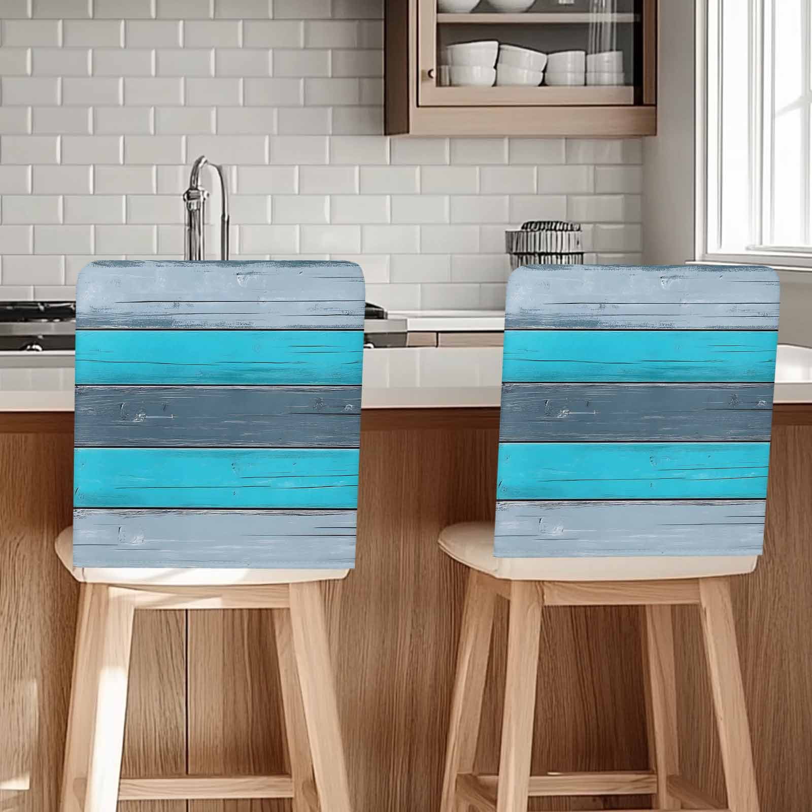 Blue Grey Stripe Chair Covers Set of 8 Retro Coastal Style Wood Texture ...