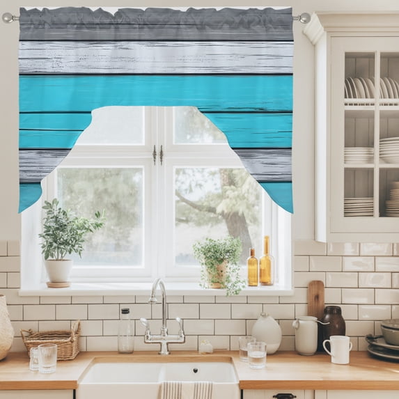 Blue Grey Stripe Swag Curtain Valance for Windows, Retro Coastal Style ...