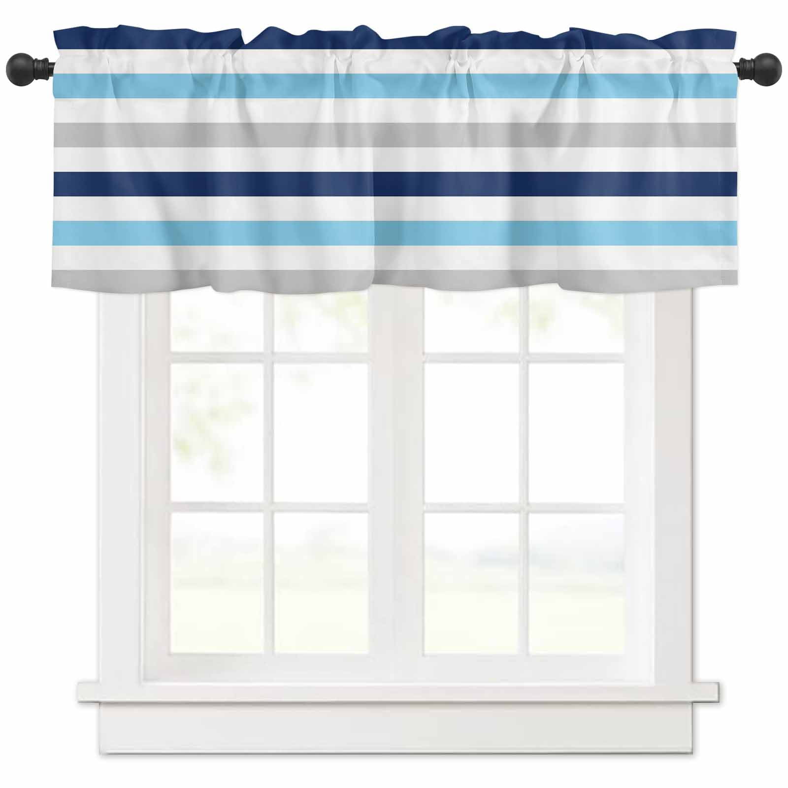 Blue and Grey Stripe Valance for Windows Geometric Striped Window ...