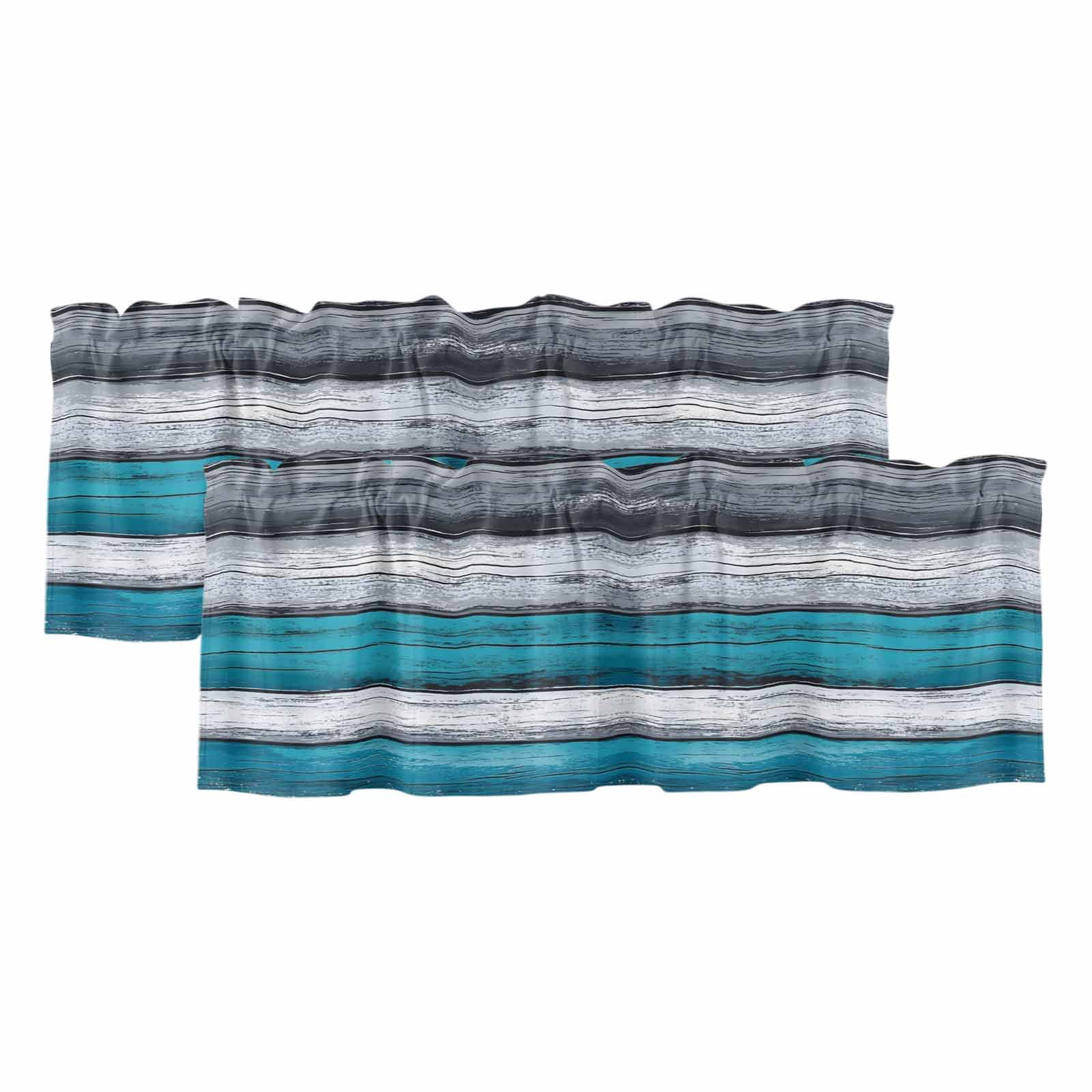Blue Grey Stripe Valances for Windows 2 Panels Vintage Coastal Style ...