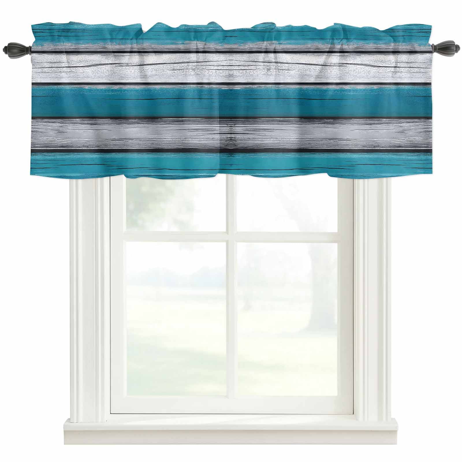 Blue Grey Stripe Valances for Windows Vintage Coastal Style Wood ...