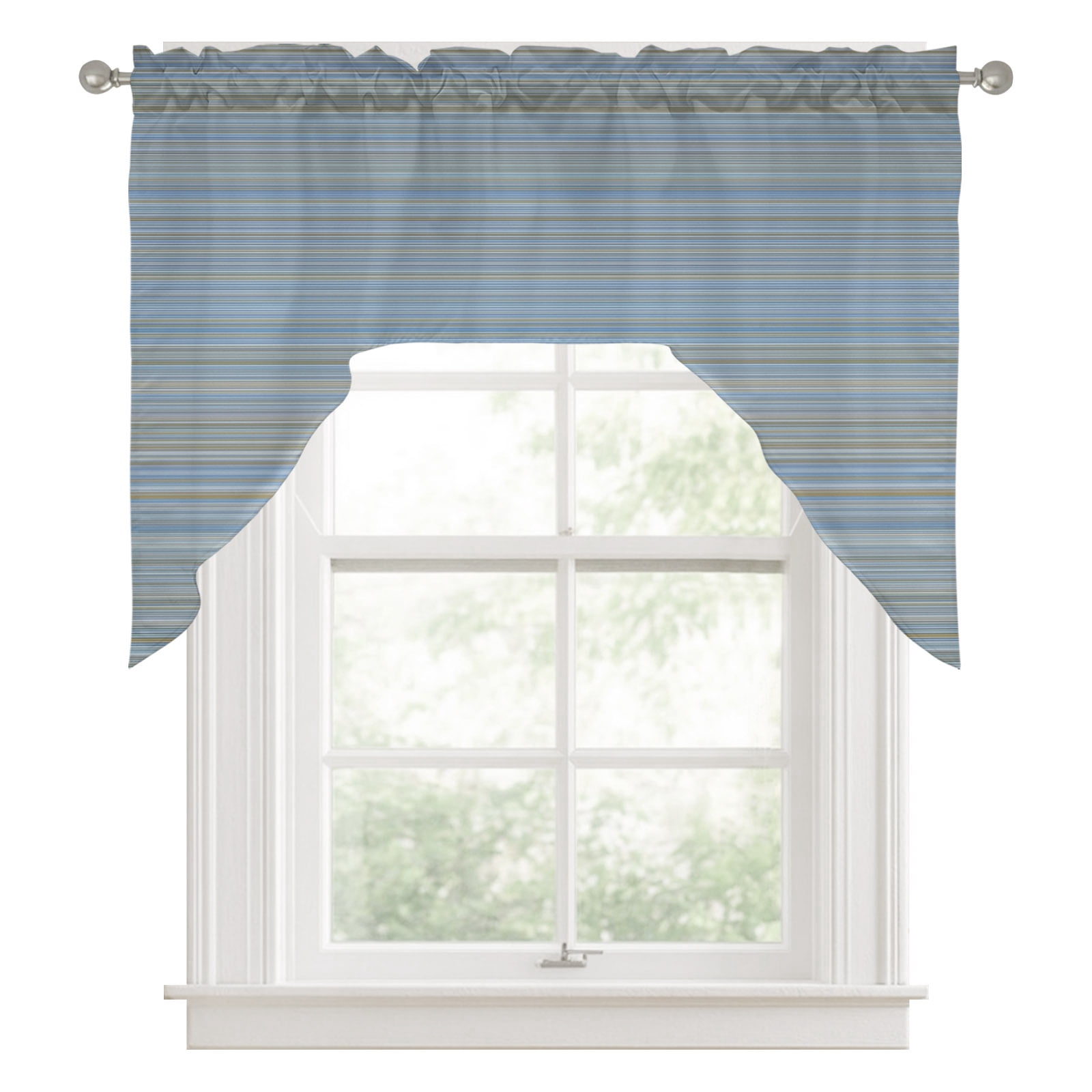 Blue Grey Striped Kitchen Curtains Swag Valance for Windows/Bathroom ...