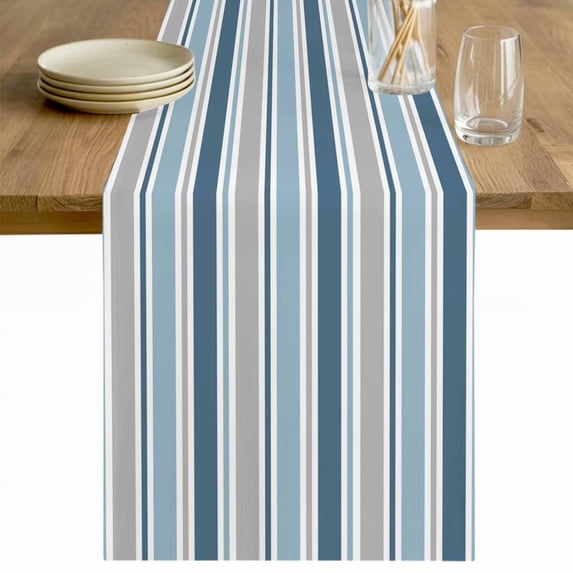 Blue Grey Striped Table Runner - 108 Inch Long Farmhouse Stripes Modern ...
