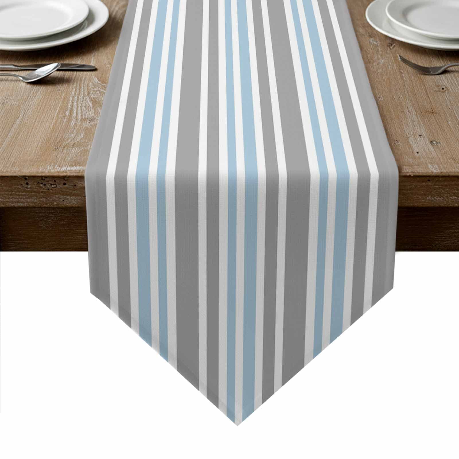 Blue Grey Striped Table Runner Linen Burlap Table Runner 60 Inches Long ...
