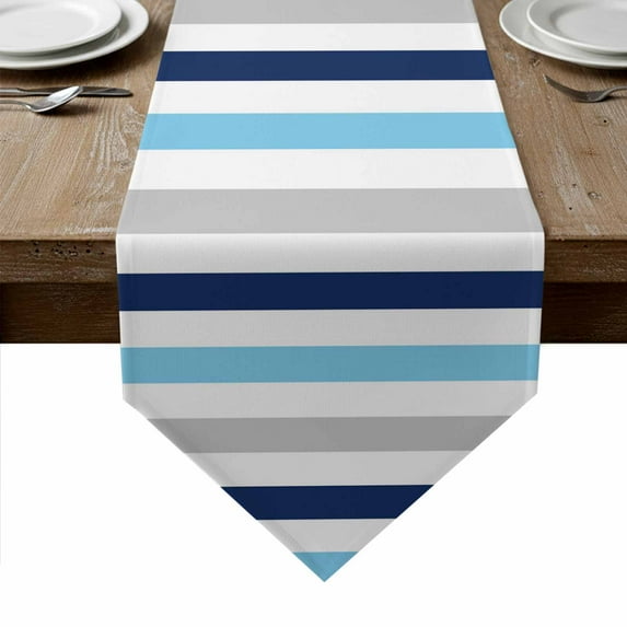 Blue Grey Striped Table Runner Linen Burlap Table Runner 72 Inches Long ...