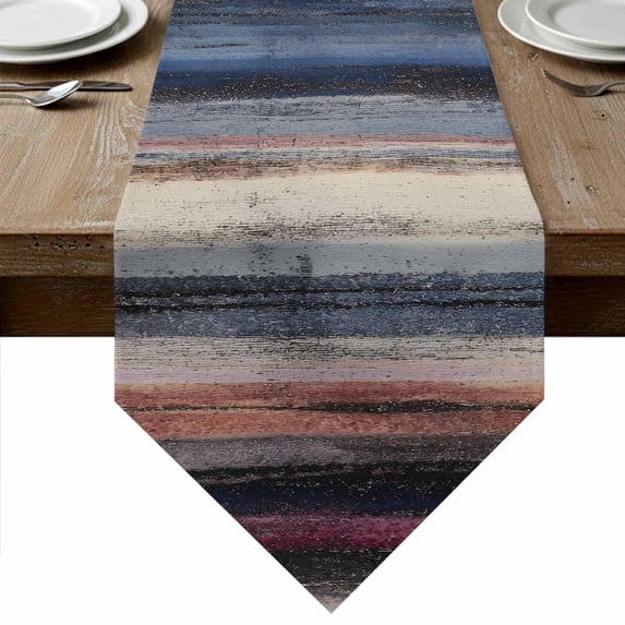 Blue Grey Striped Table Runner Linen Burlap Table Runner 90 Inches Long ...